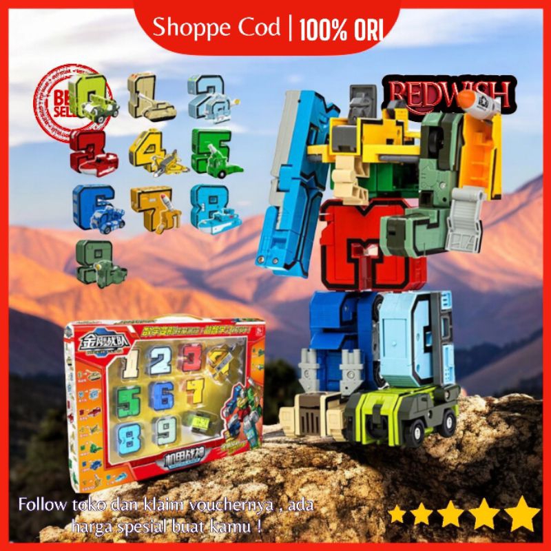 Jual mainan anak robot angka berubah robot transform number robot rakit ...