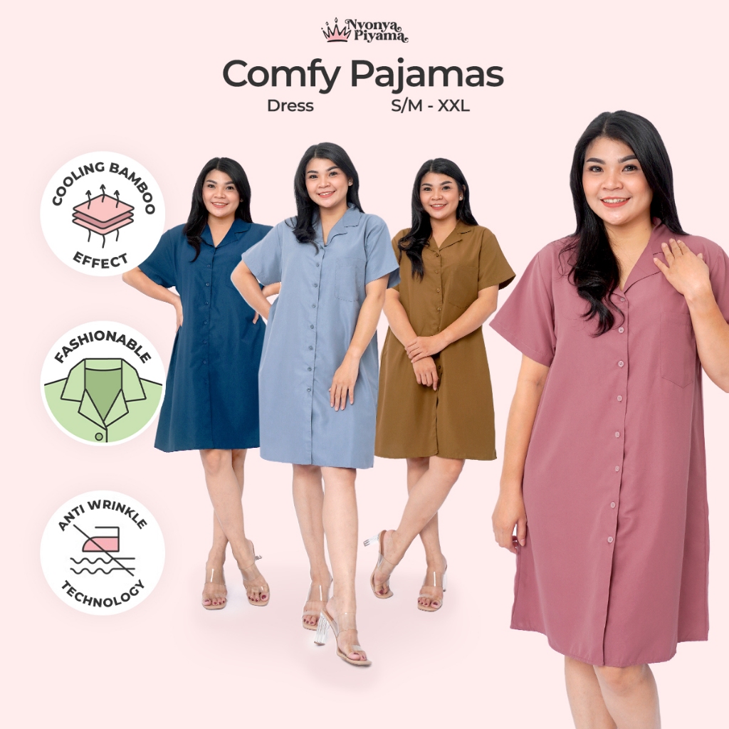 Jual Nyonya Piyama Poly Bamboo Set Piyama Dress / Daster (Polos Comfy ...