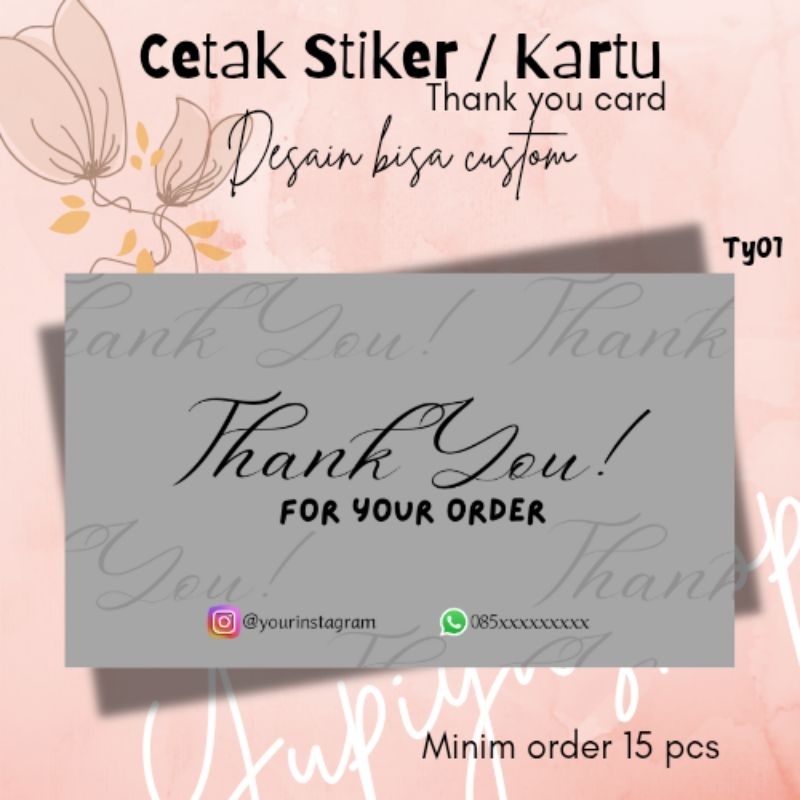 Jual Thank You Card Paper Chromo Gratis Design | Ukuran 14x10 Bisa ...