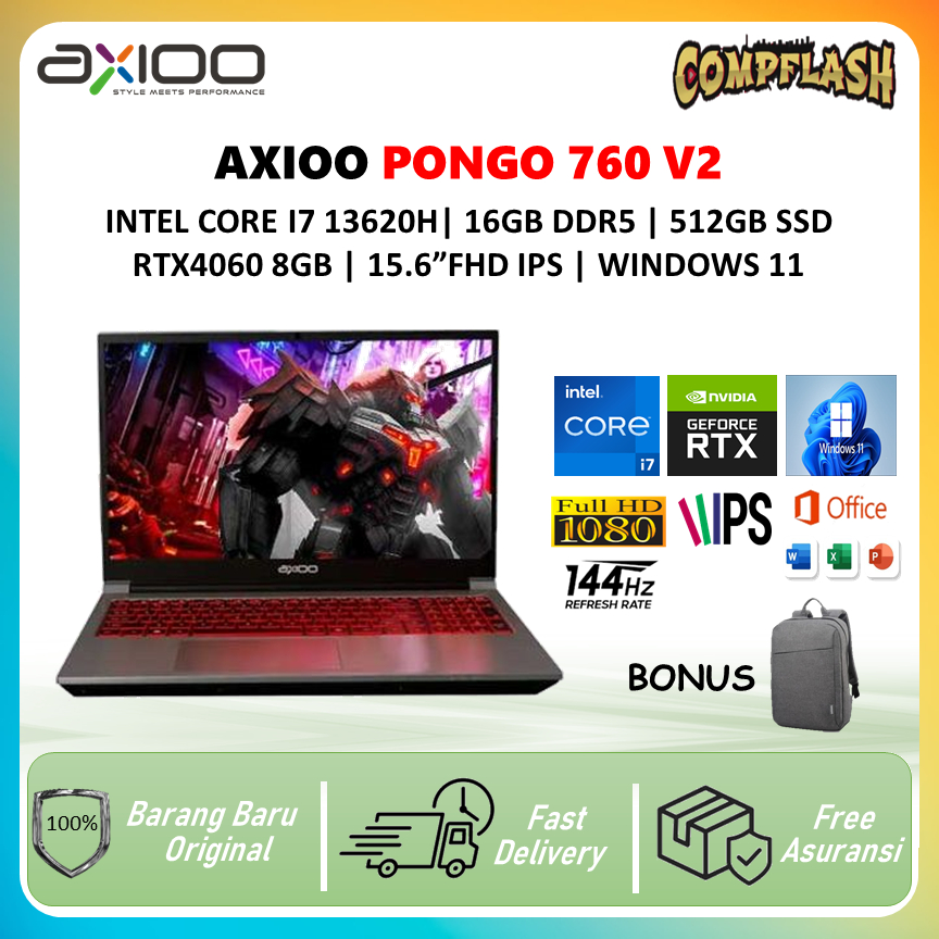 Jual AXIOO PONGO 760 V2 I7 13620H RTX4060 8GB/ 16GB 512GB W11 15.6FHD ...