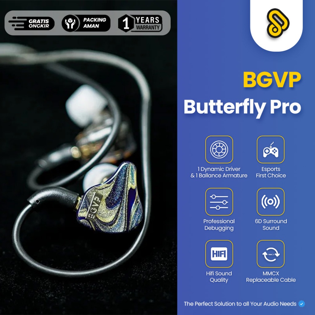 Jual BGVP Butterfly Pro 1DD+1BA Hybrid IEM Gaming Headset HiFi Earphone ...