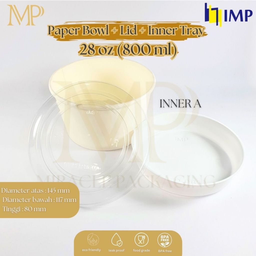 Jual Paper Bowl Putih 800ml + Inner Tray IMP / Mangkok Kertas 28 oz ...