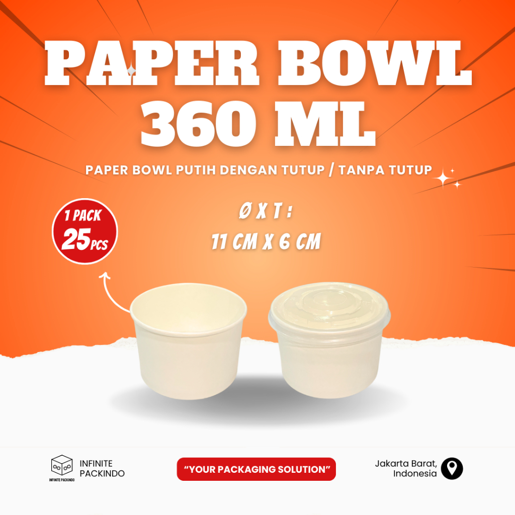 Jual (ISI 25 PCS) Paper Bowl Putih 360ml Bahan Tebal / Mangkok Kertas ...