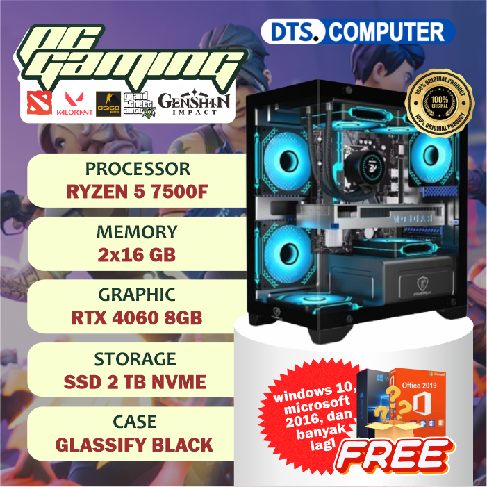 Jual PC Gaming | Ryzen 5 7500F | RTX 4060 8GB | 32GB RAM DDR5 | 2TB NVME | Shopee Indonesia
