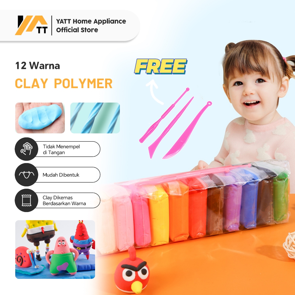 Jual YATT Mainan Edukasi Anak Clay Polymer 1SET ISI 12PCS / Lilin Soft ...