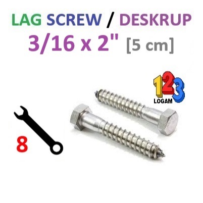 Jual 3/16 x 2" Inch Lag Screw Deskrup Baut Sekrup Kayu & Fisher Kunci 8 ...