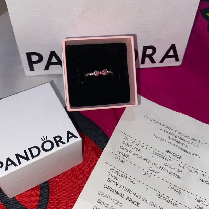 Jual (preloved baca deskripsi) RING PINK BOW PANDORA ORIGINAL 1000% ...