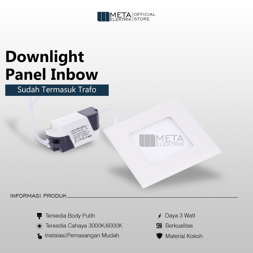 Jual Lampu downlight panel kotak inbow 3W downlight plafon tanam kotak ...