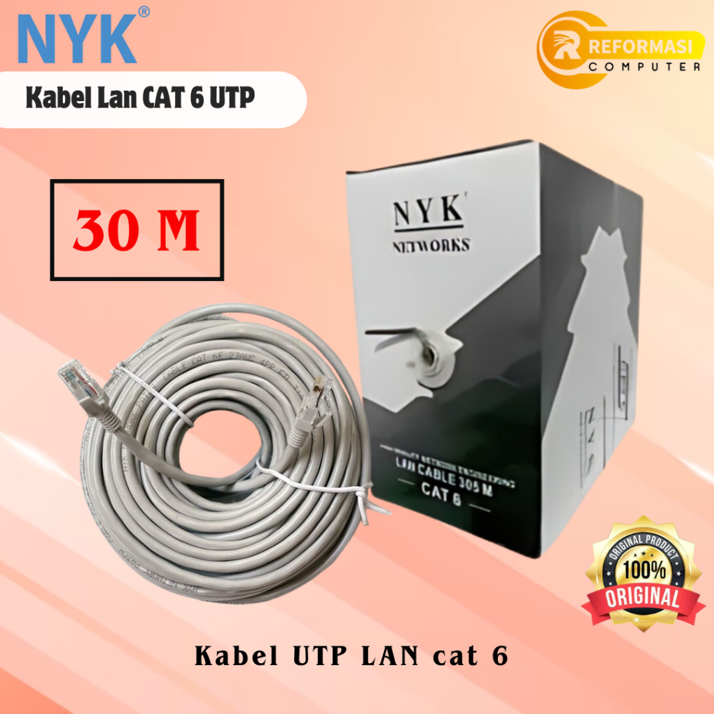 Jual NYK Kabel UTP LAN cat 6 NYK 30 METER | Shopee Indonesia