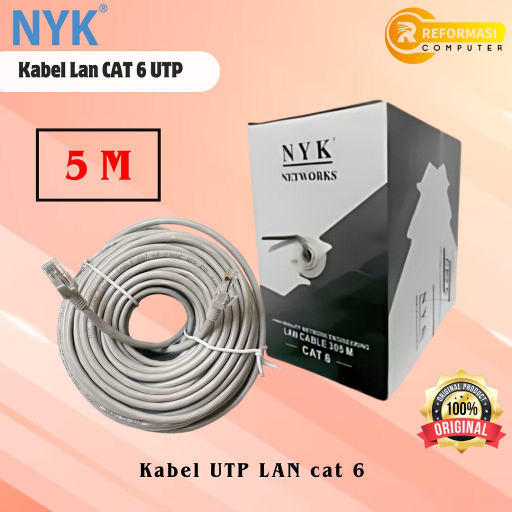 Jual NYK Kabel UTP LAN cat 6 NYK 5 METER | Shopee Indonesia