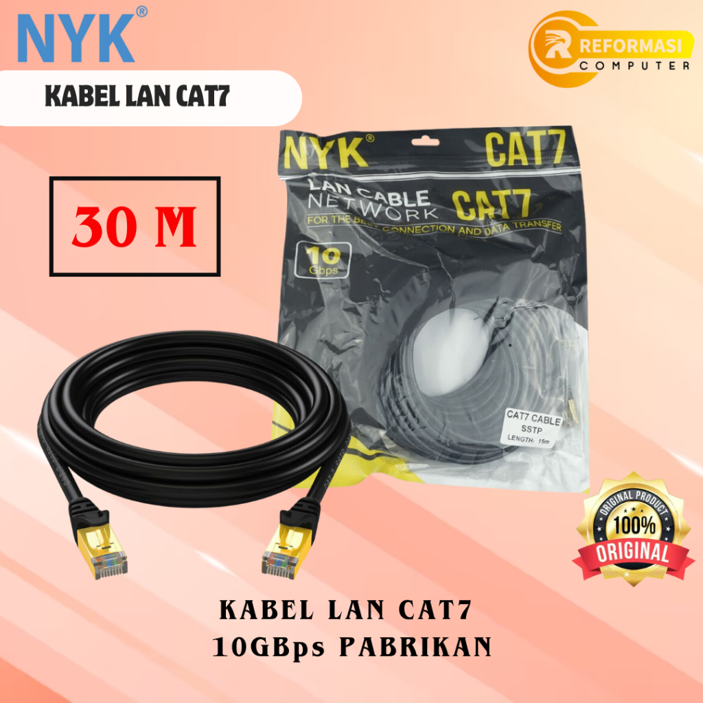 Jual NYK KABEL LAN CAT7 HITAM SSTP 30M CAT 7 PABRIKAN 30 METER 10GBps ...