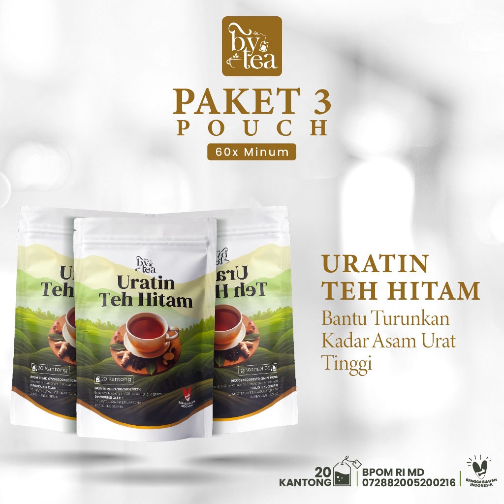 Jual Paket 3 Pouch Bytea Uratin Teh Hitam Herbal dengan Daun Salam ...