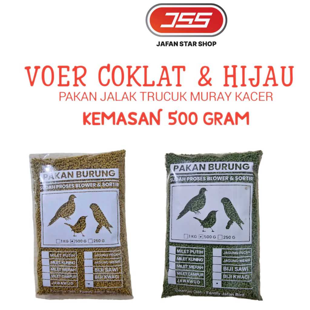 Jual Pakan Burung Kiloan HBKR Warna Kuning dan Hijau dikemas 500 gram ...