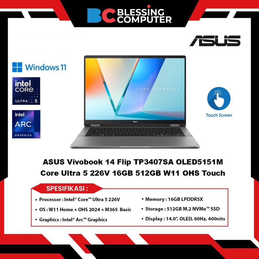 Jual ASUS Vivobook 14 Flip TP3407SA OLED5151M Core Ultra 5 226V 16GB ...