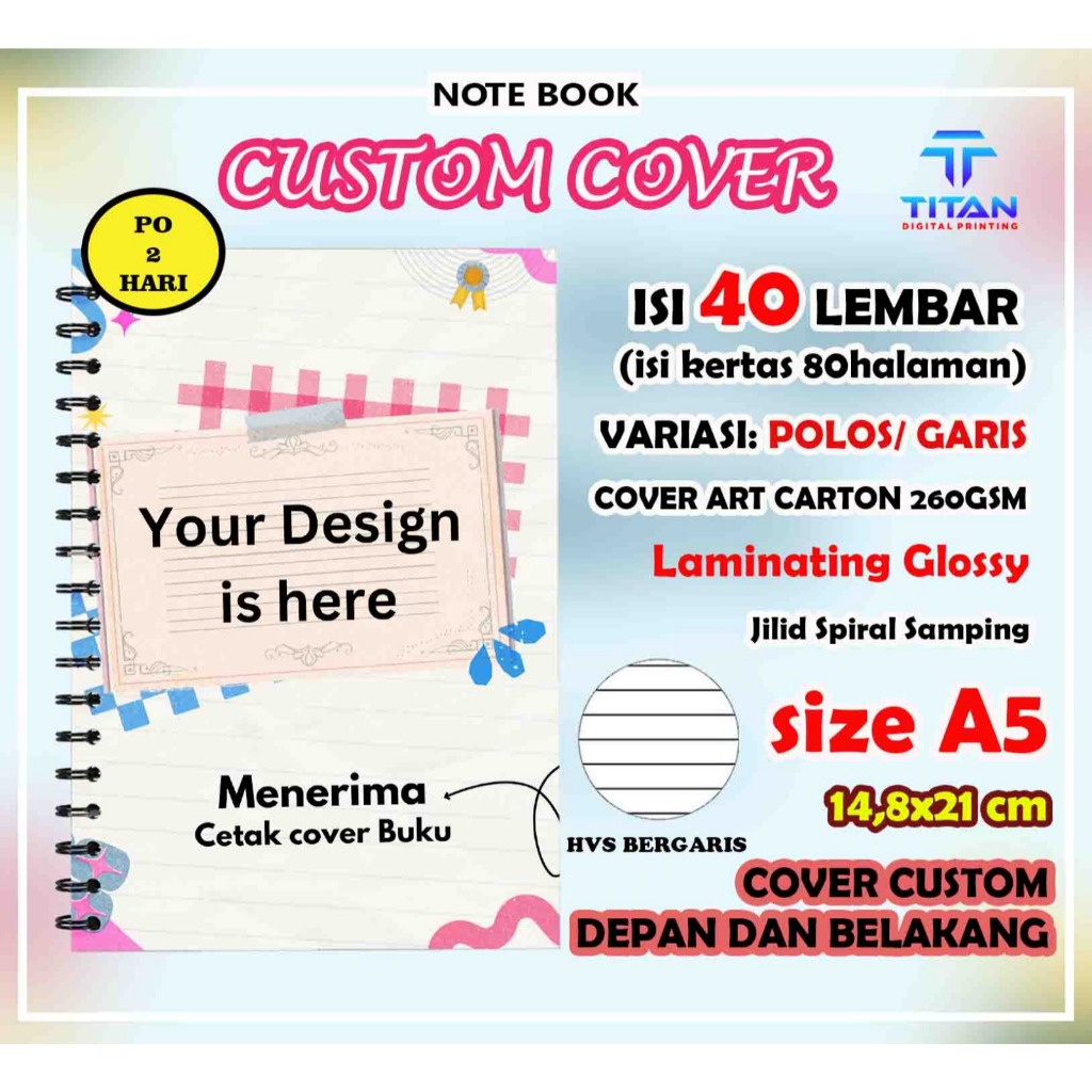 Jual Notes/Notebook Custom A5 Spiral Isi 40 Lbr Polos/Garis | Shopee ...