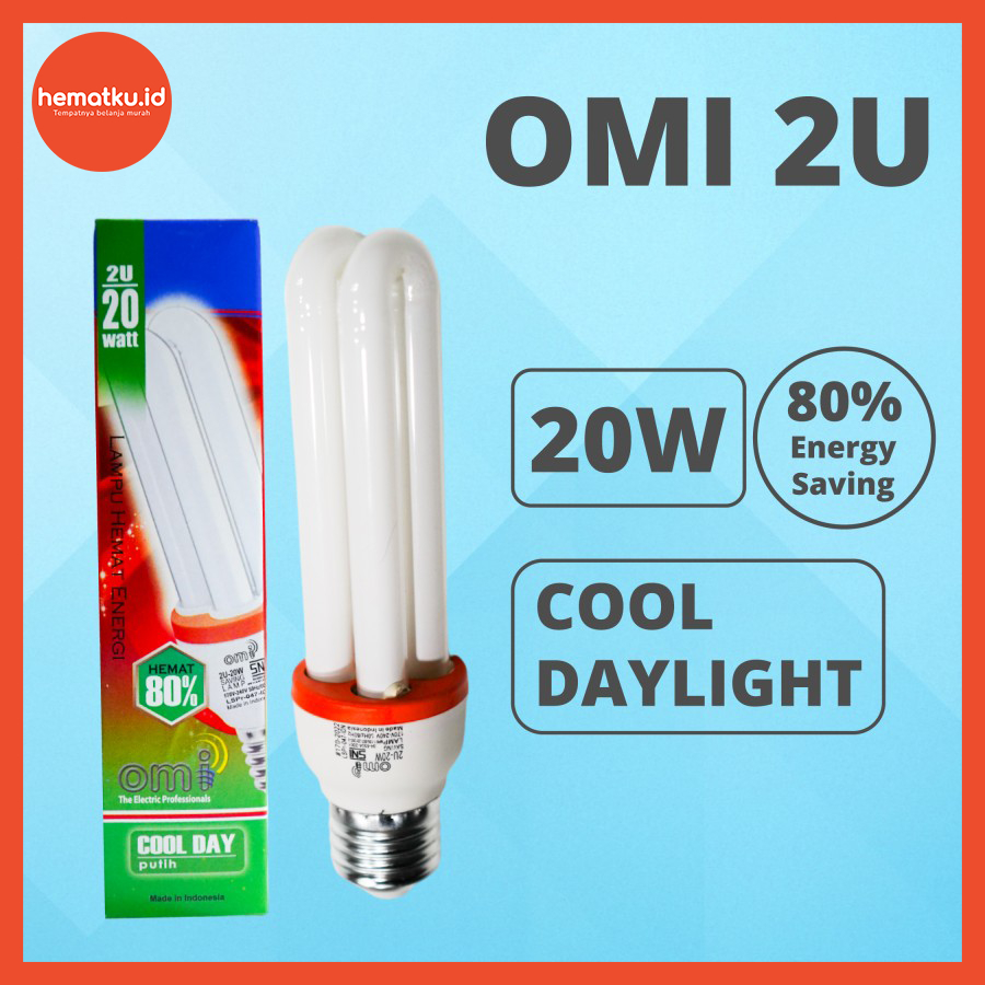 Jual OMI Bohlam Lampu 2U PLC 20 Watt Hemat Energi Warna Putih Cool Daylight | Shopee Indonesia