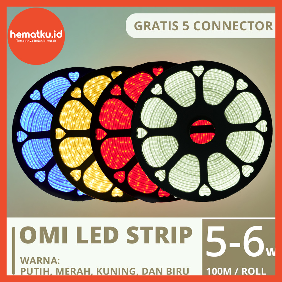 Jual OMI Lampu LED Strip 5MM 120D 6W 100 Meter Warna Biru Merah Putih Kuning | Shopee Indonesia