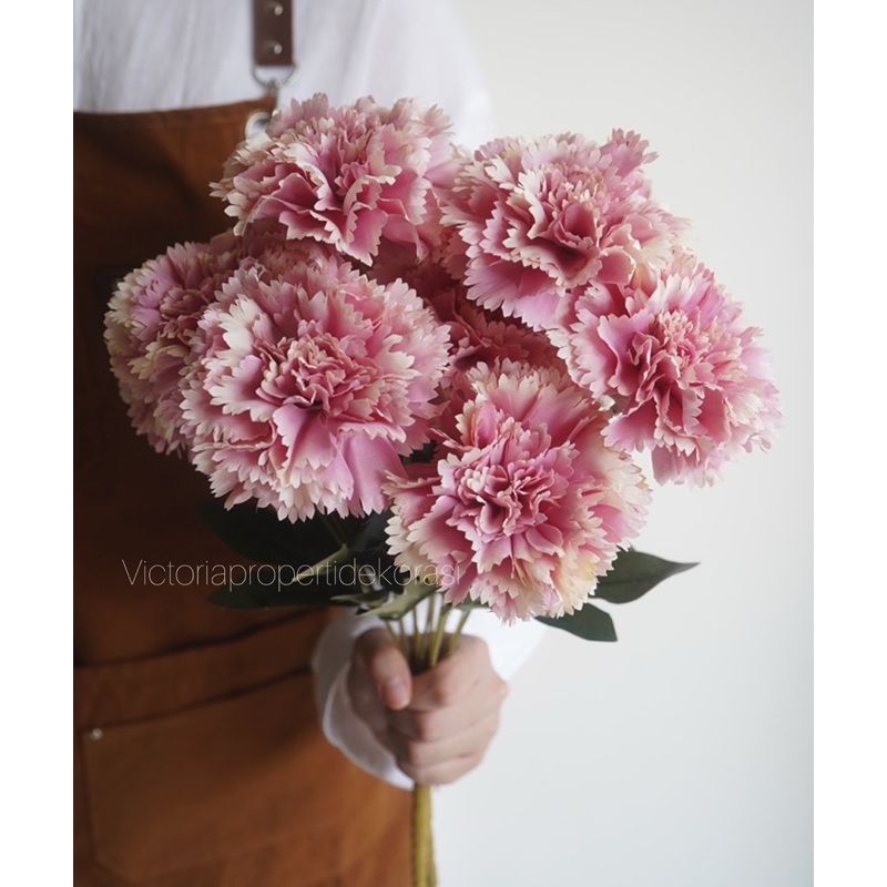 Jual Bunga Artificial Dekorasi Carnation Jumbo 7 Cabang Premium T43cm ...