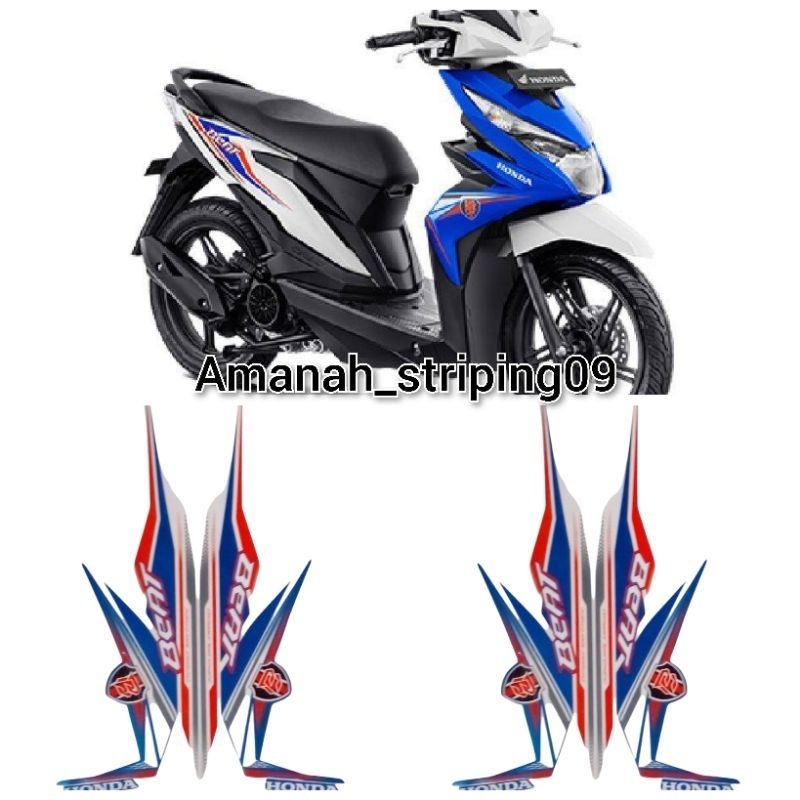 Jual stiker motor striping standart motor beat fi warna putih biru ...