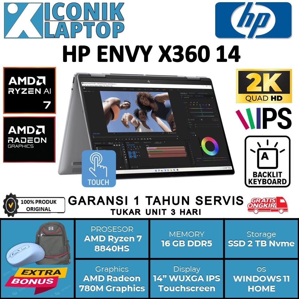 Jual Laptop Touchscreen HP ENVY X360 AMD Ryzen 7 8840HS Ram 16 GB DDR5 ...