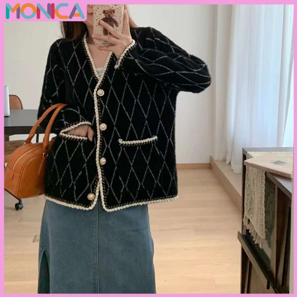 Jual Monica Cardigan Sweater Bulu Halus Premium Motif / Tweed Bulu Wol ...