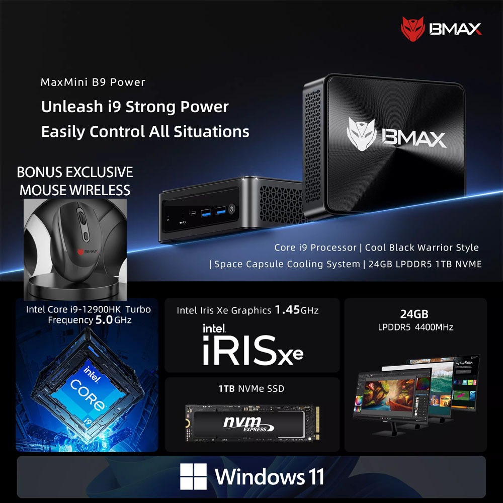 Jual MINI PC BMAX B9 Power 2025 Intel Core i9 12900HK 32/1TB NVME DP ...