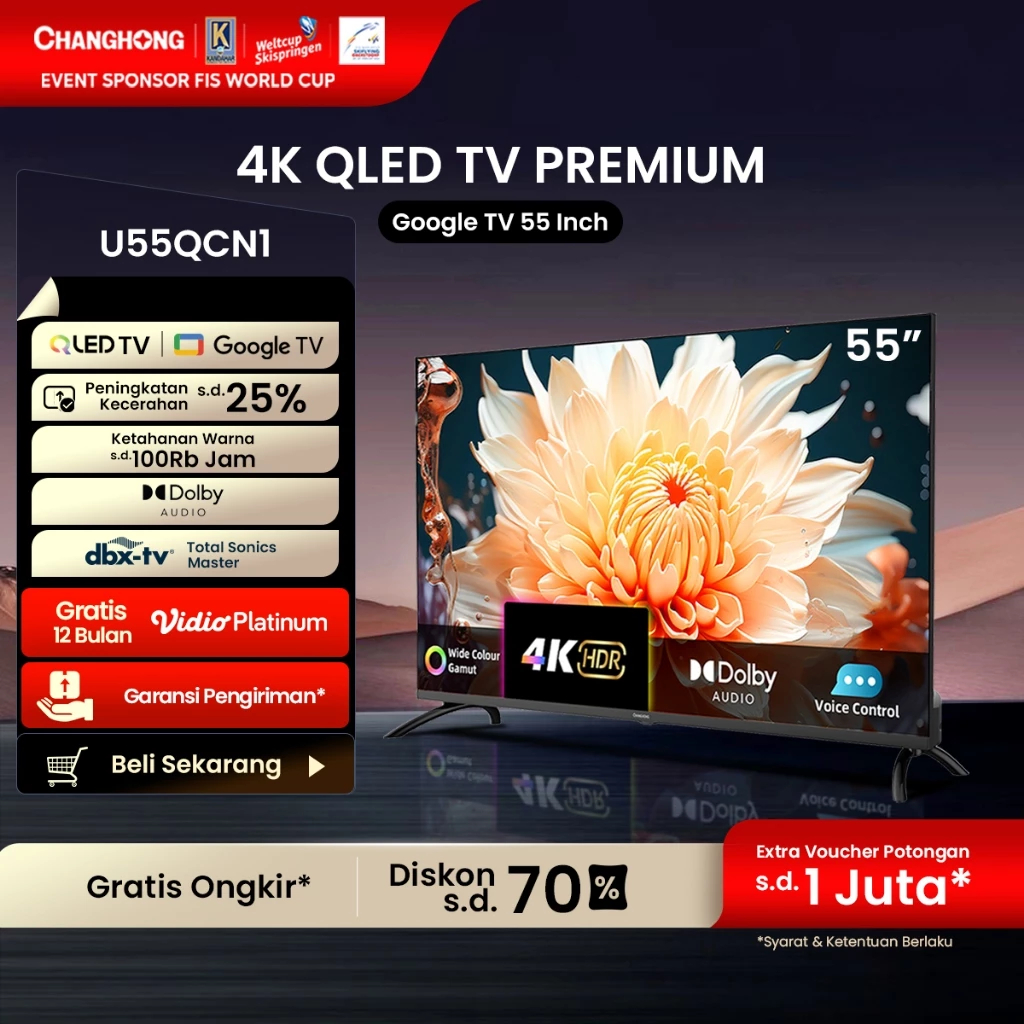 Jual TV CHANGHONG 55 INCH QLED 4K ANDROID GOOGLE TV 55INCH - U55QCN1 ...