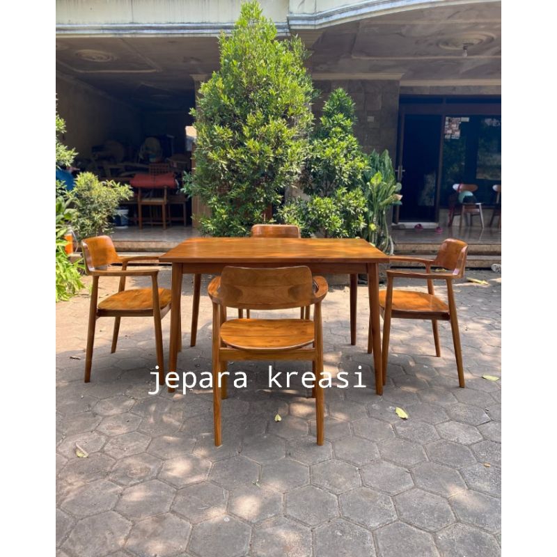 Jual meja makan 4 kursi kayu jati minimalis, set meja makan kayu jati 4 kursi minimalis | Shopee ...