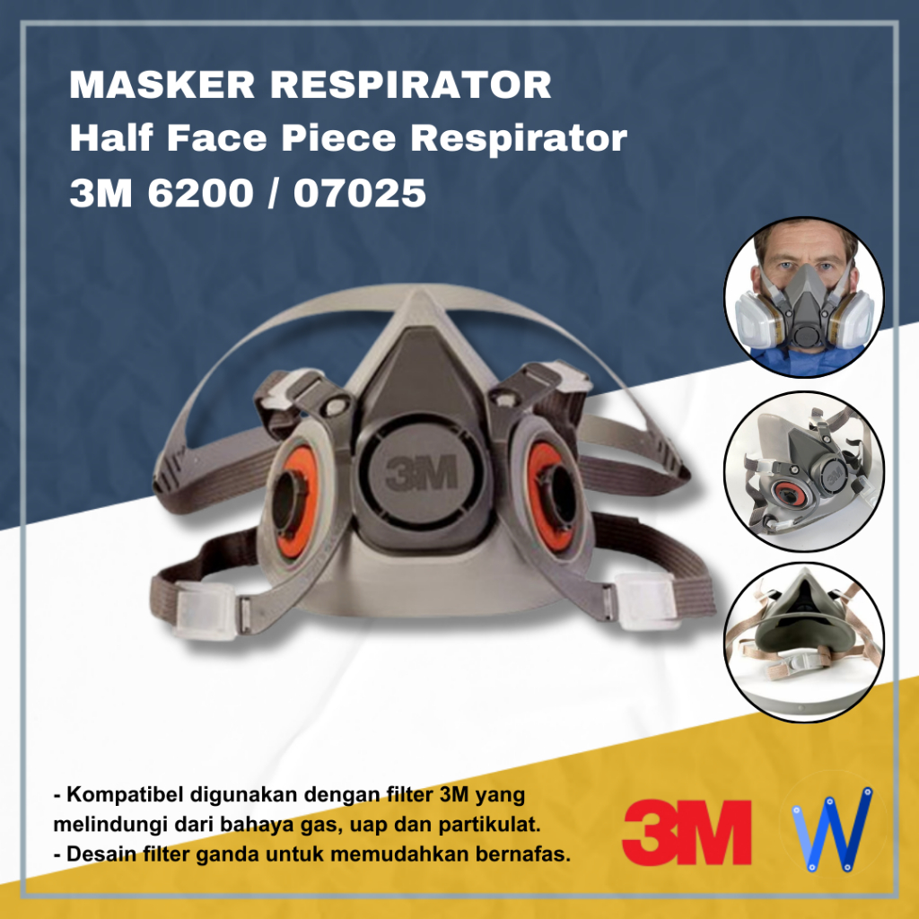 Jual Masker Respirator 3M Half Face Piece Respirator 3M 6200 / 07025 ...