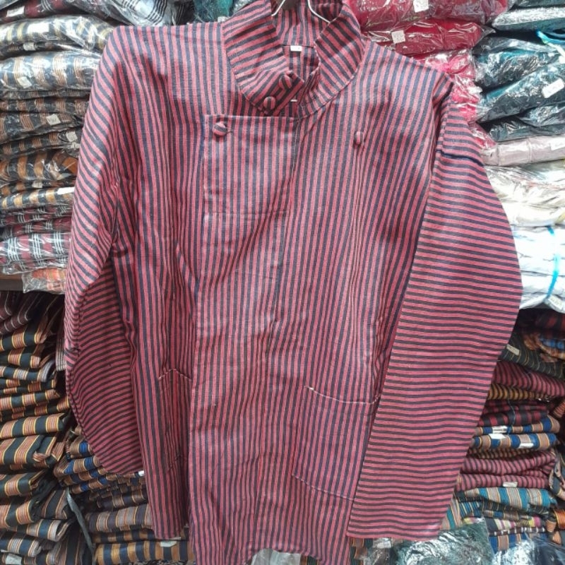 Jual surjan lurik tenun dewasa merah abu garis kecil | Shopee Indonesia