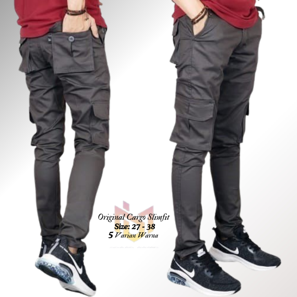 Jual Celana Cargo Panjang Pria Slimfit Kargo Kimpul Pensil Polos Size 27 - 38 | Shopee Indonesia