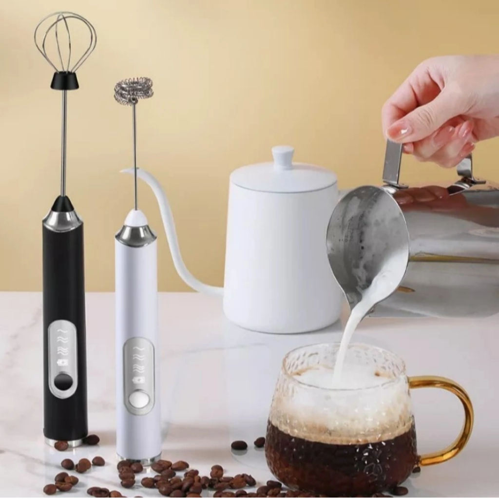 Jual Rechargeable Hand Milk Frother 2in1 Electric Beverage Whisk Mixer ...