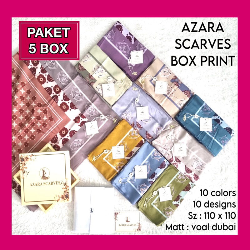 Jual 5 BOX AZARA SCARVES DUBAI MOTIF LOGO VOAL ARABIAN PREMIUM DUBAI LC ...