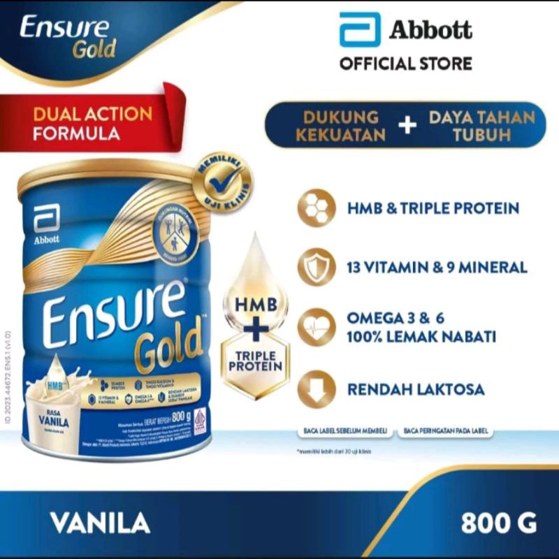 Jual ENSURE GOLD HMB VANILA 800g DAN ENSURE GOLD HMB COKELAT 800g ...