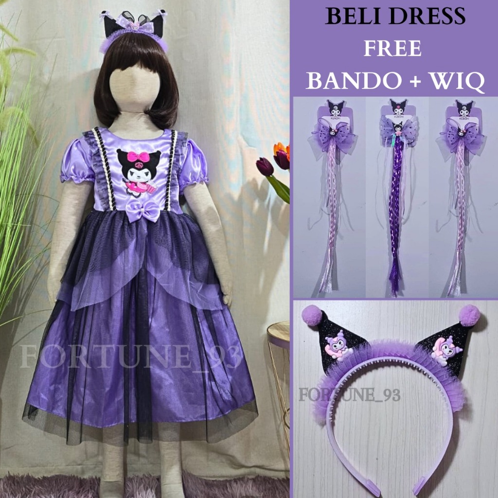Jual FREE BANDO & WIQ Dress Kuromi Anak Perempuan import Usia 3 - 10 ...