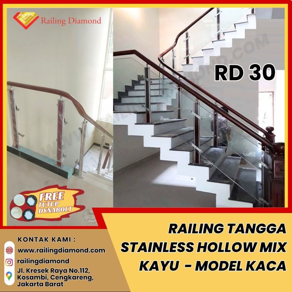 Jual Tiang Railing Tangga Stainless + Kayu RD 30 | Shopee Indonesia