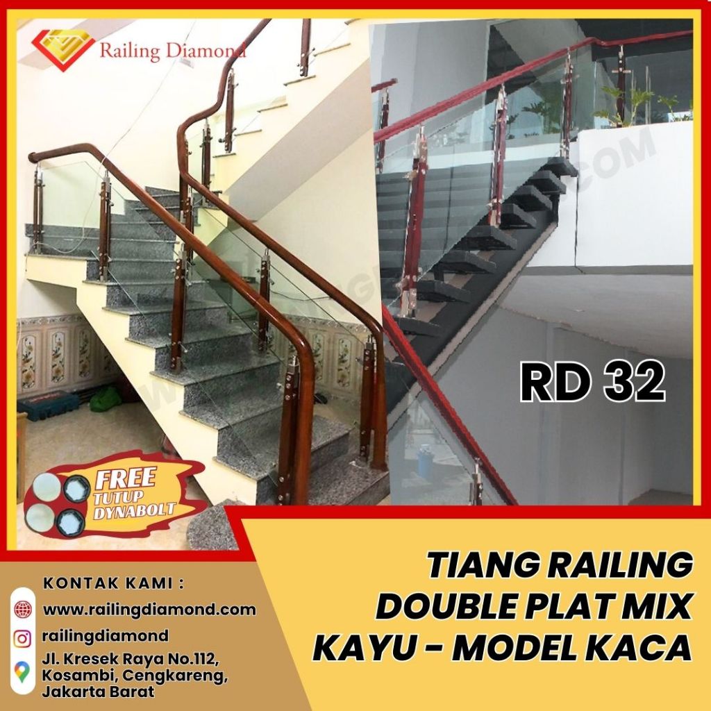 Jual Tiang Railing Tangga Stainless + Kayu RD 32 | Shopee Indonesia