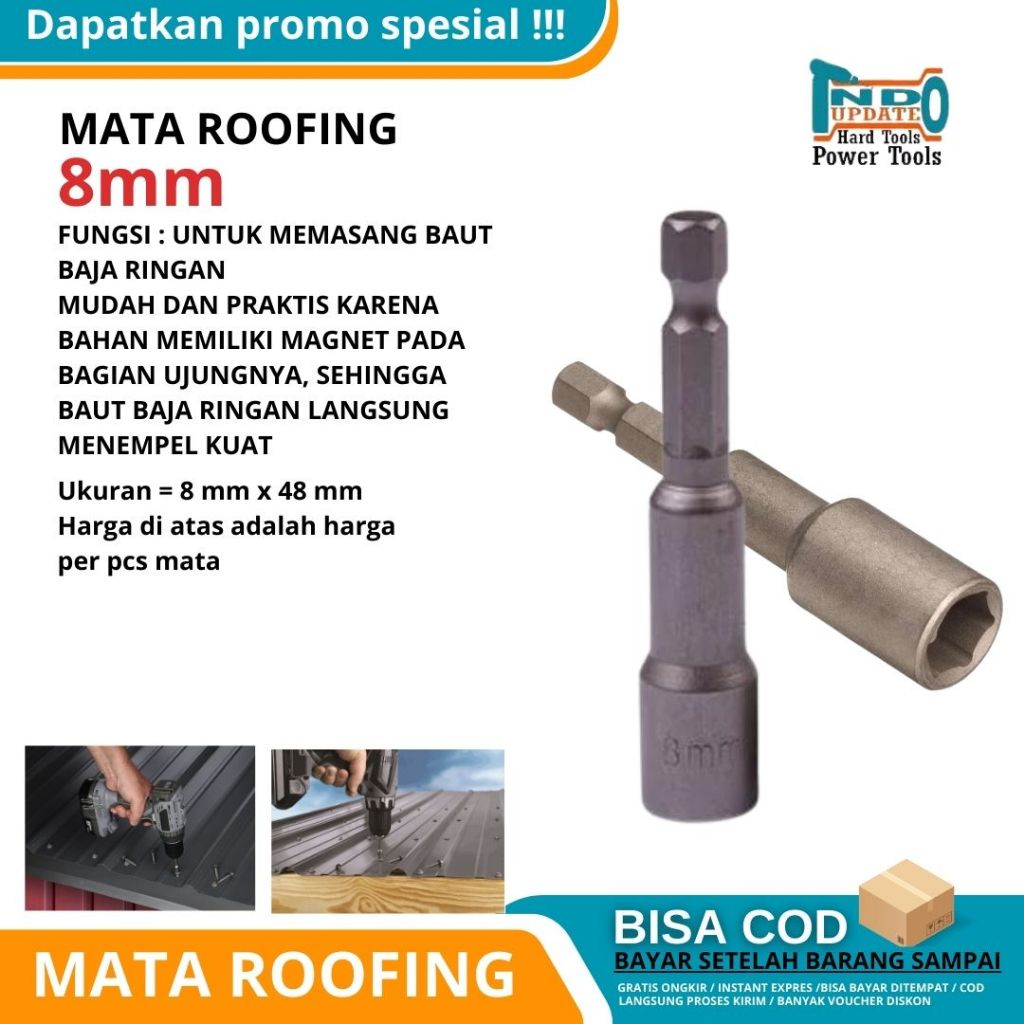 Jual Mata Ruping 8mm Obeng Sock 8 mm Socket Rofing Drilling Nut Setter Baja Ringan 8MM Bor ...