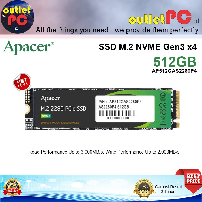 Jual APACER SSD AS2280P4 M.2 PCIe Gen3 x4 512GB NVMe 512 GB 512G M2 3.0 ...
