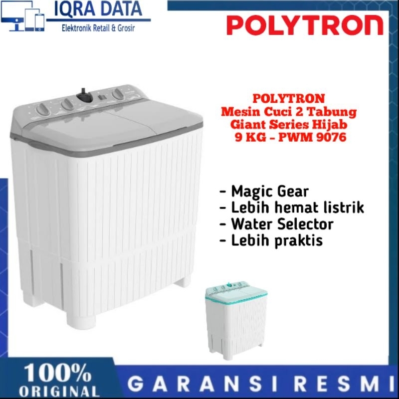 Jual Mesin Cuci Polytron 9KG 2 Tabung PWM-9076 Hijab Series Garansi ...