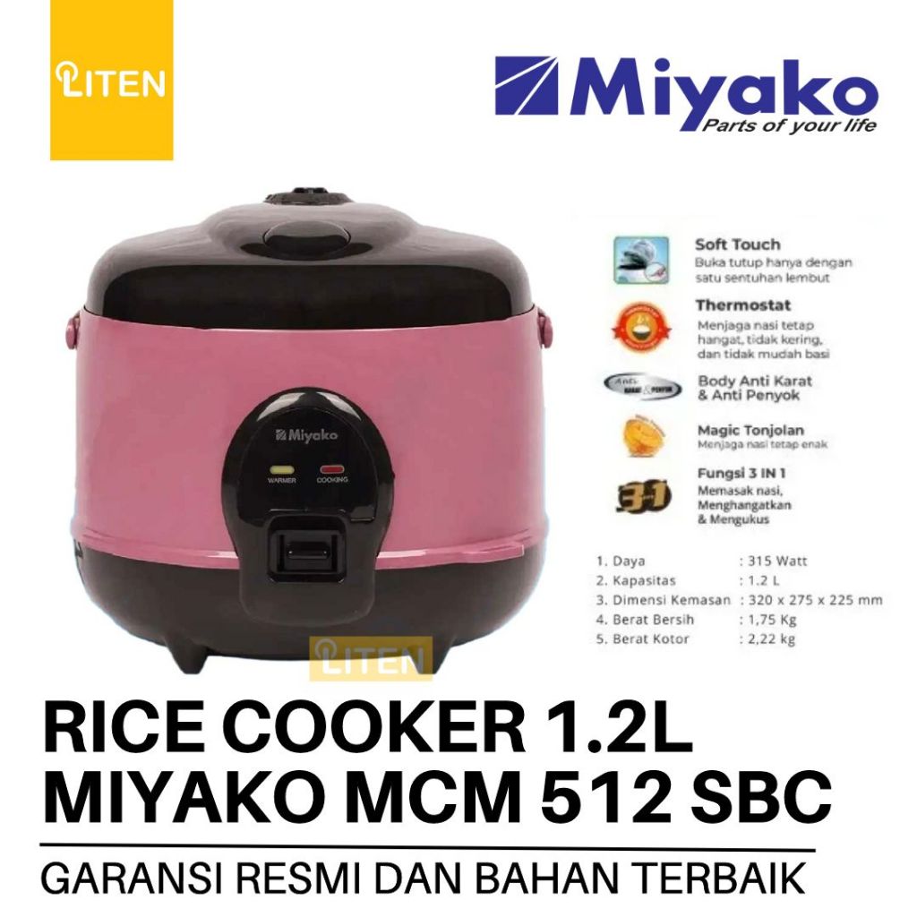 Jual MIYAKO Rice Cooker 1.2L / Magic Com Miyako MCM 512C SBC 1.2 Liter / Rice Cooker Mini Miyako ...