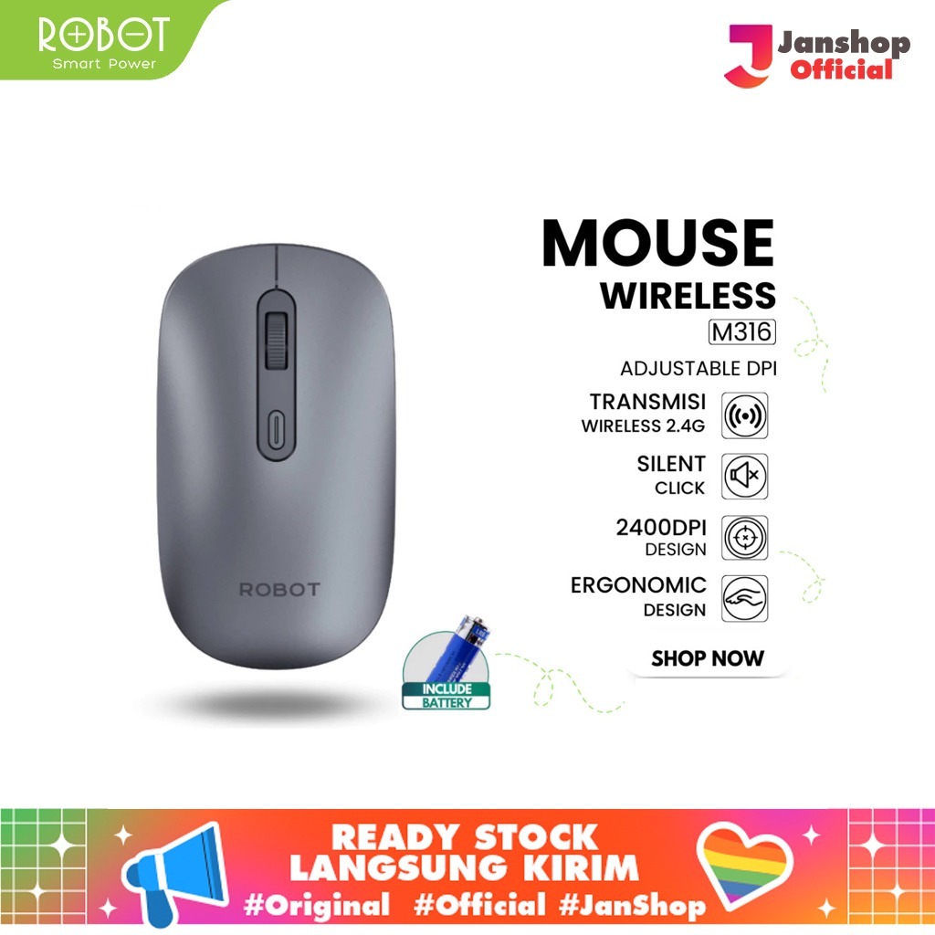 Jual ROBOT M316 Wireless Mouse Silent Click Optical 2.4Ghz 2400DPI USB ...