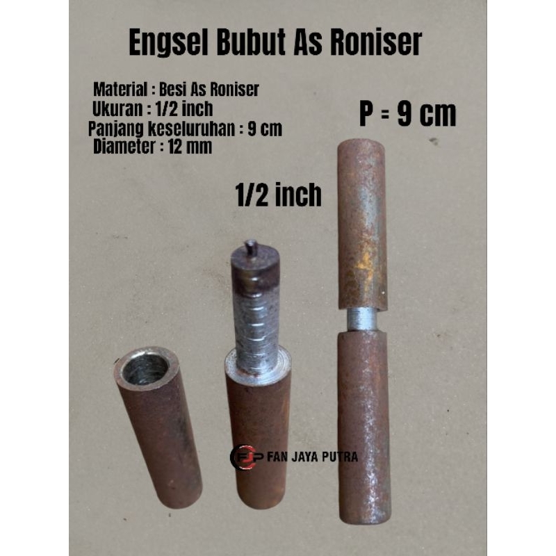 Jual Engsel Bubut As Roniser ukuran 1/2 inch Panjang 9cm | Engsel bubut ...