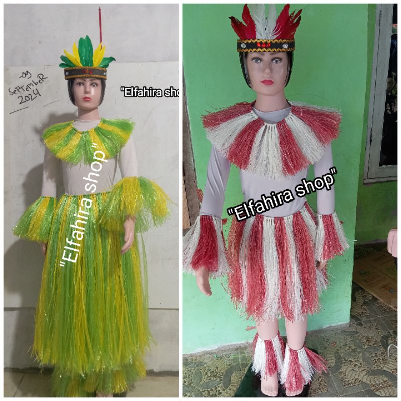 Jual Satu set costume adat papua ||Rok rumbai tali rafia ready stock ...