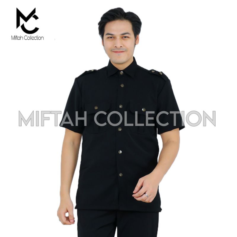 Jual Baju Safari Satpam Security Pendek Hitam Pekat dengan Kancing ...