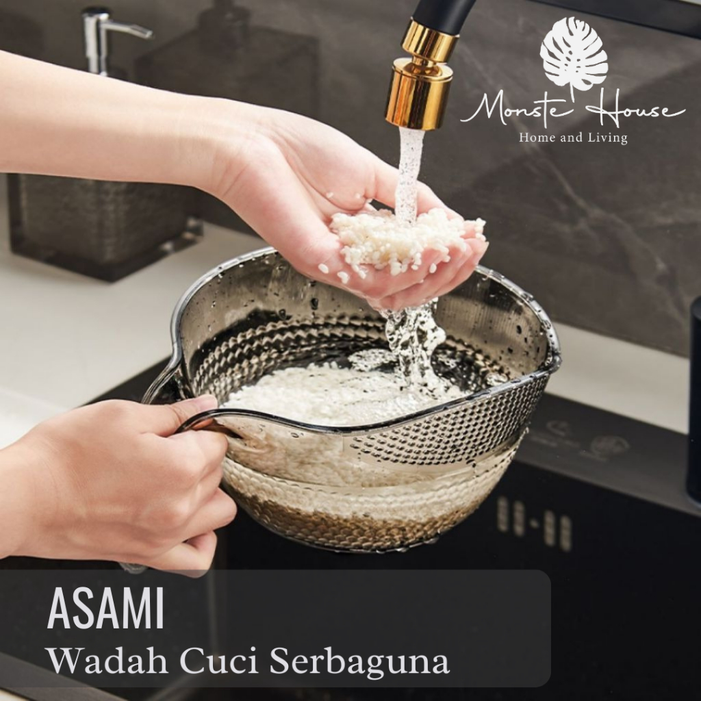 Jual |MONSTE| ASAMI Tirisan Cuci Beras Transparan Wadah Cuci Buah ...
