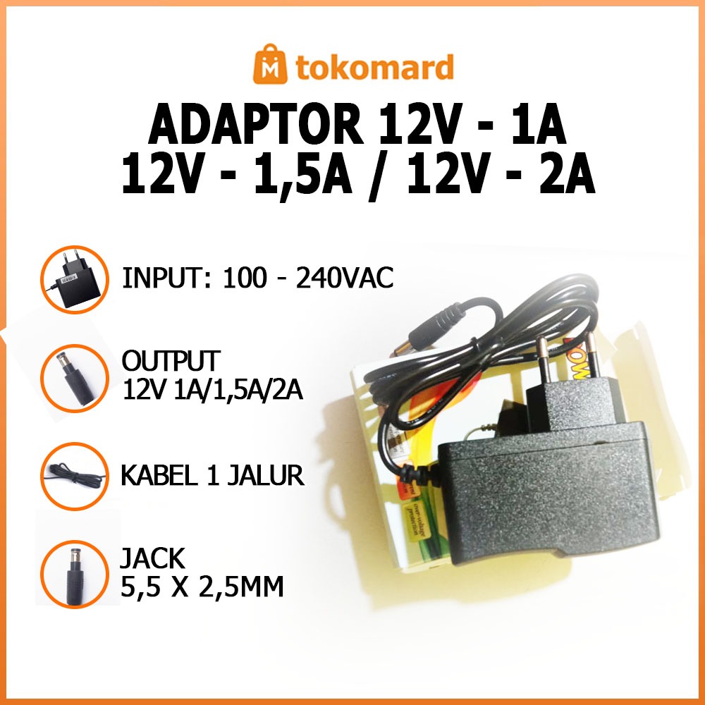 Jual Adaptor 12v 1a, 12v 1.5a, 12v 2a Jack Besar 5,5 X 2,5 mm standar ...