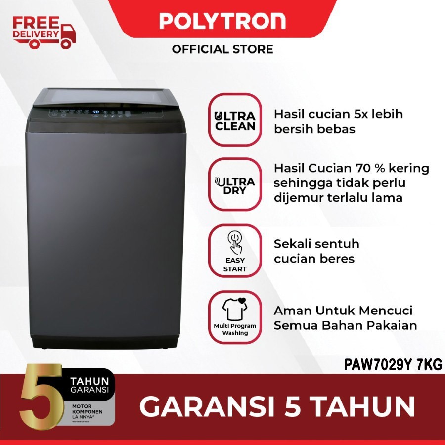 Jual POLYTRON PAW 7029Y Mesin Cuci 1 Tabung Zeromatic Laguna series Hijab 7 KG – KHUSUS CIKARANG ...