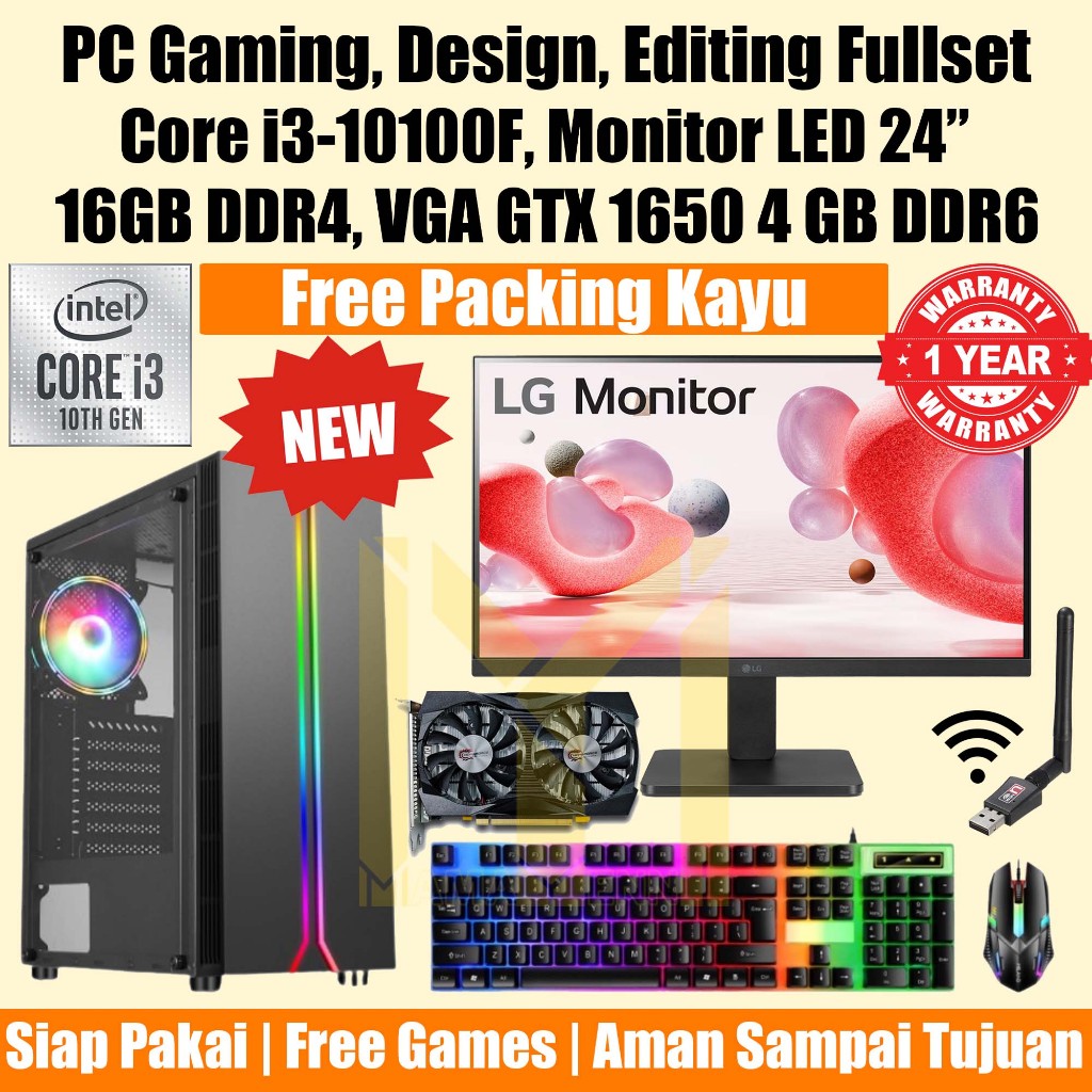 Jual PC Rakitan Gaming Core i3 10100F 16GB DDR4 GTX 1650 4GB / Paket Komputer/CPU Desain/Editing ...