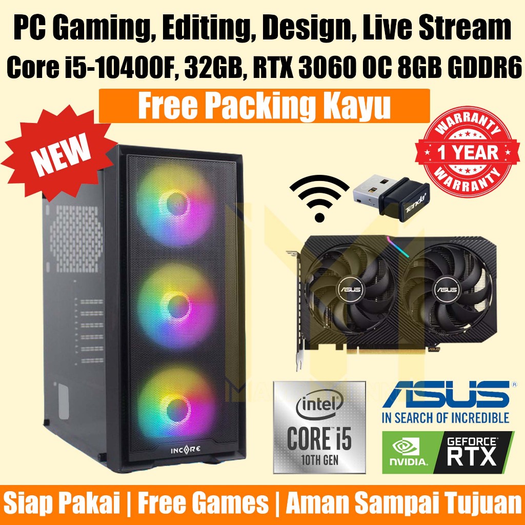 Jual PC Rakitan Gaming Core i5 10400F 32GB ASUS RTX 3060 8GB GDDR6 NVMe/CPU Live Streaming ...